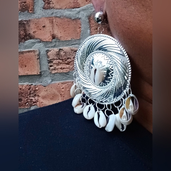 Jewelry | Handmade Large Metal And Cowrie Clip On Earrings | Poshmark
